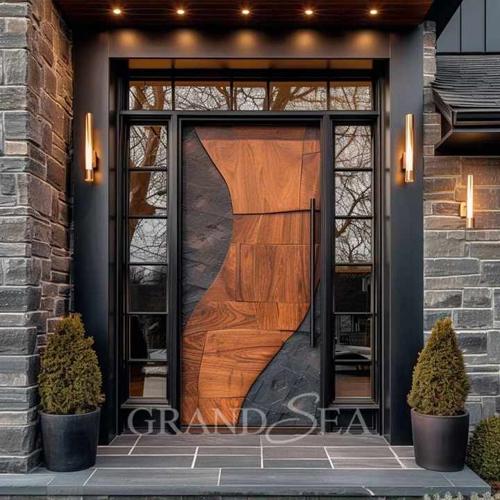 Modern American Style Solid Wood Entrance Door - Secure & Stylish
