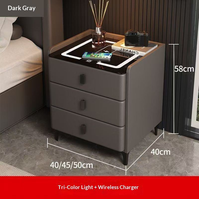 Multifunctional Smart Bedside Table Wood Tempered Glass Luxurious ...