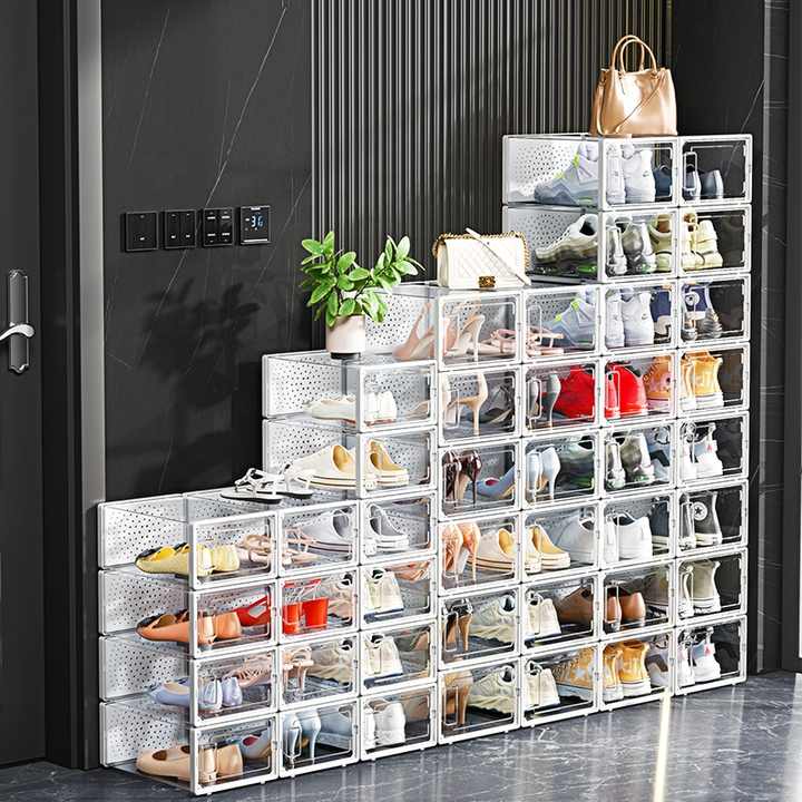 Clear Stackable Shoe Storage Boxes - Foldable & Versatile