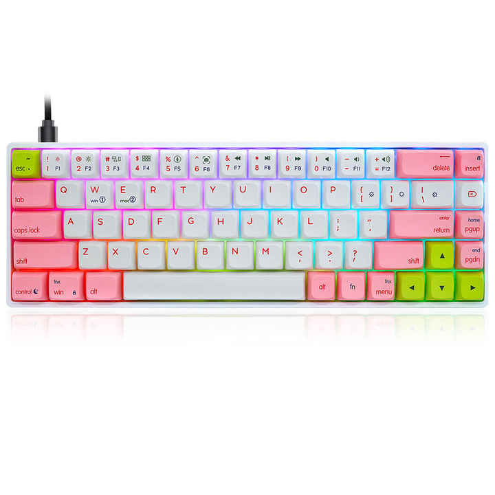 60% Layout Hot Swappble Wired Keyboard pink RGB Backlit 68 Keys ...