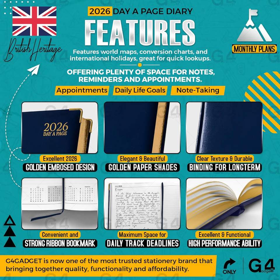 2026 Day a Page Blue Diary with Gilt Edges Imitation Leather Hardcover ...