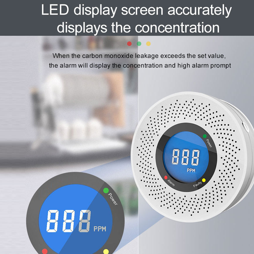 Security Alarm Standalone Gas Leak Sensor with LCD Display Buzzer CO ...