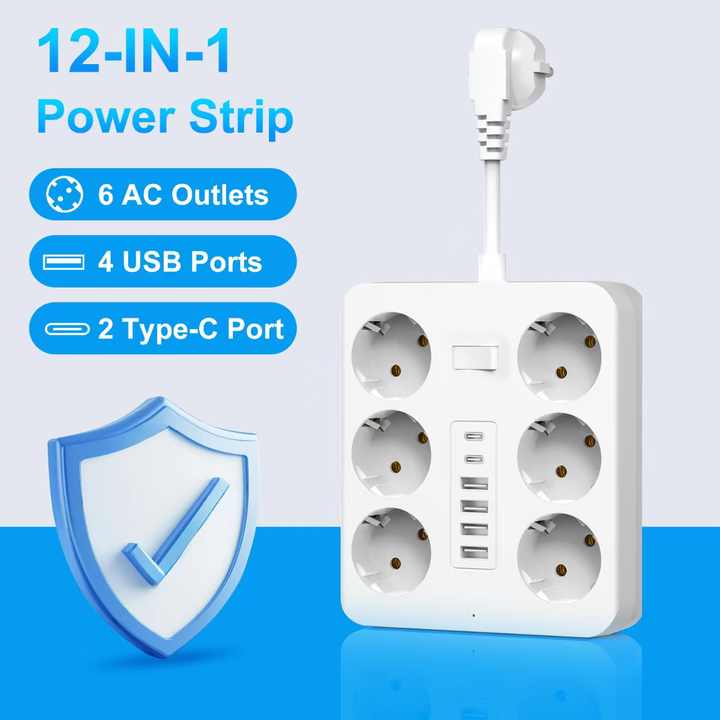 EU Russia Standard Overload Protection with Switch6AC Outlets 4USB ...