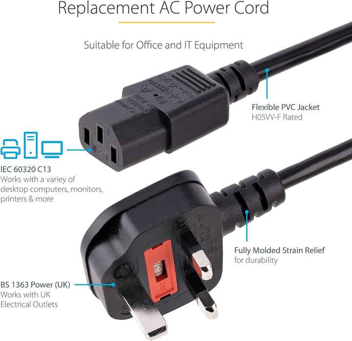 UK BS1363 to C13 Power Cable Type-G 3 Prongs to IEC320 Power Supply ...