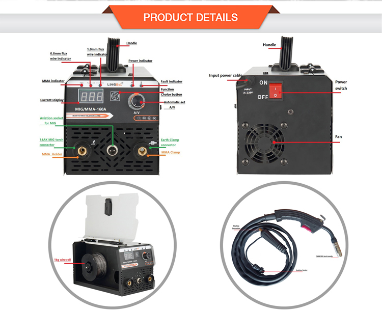 Gas Mma 160a Gmaw Kỹ Thuật Số Không Khí 1.0mm Thông Lượng Core Arc Inv ...