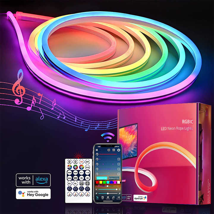 LED Neon Rope Strip Light 36W PVC Flexible Smart Strip Light With Power ...