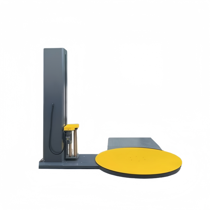 Stretch wrapping pallet wrapper with ramp; Stretch wrapping pallet ...