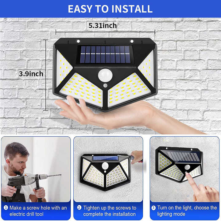 100 LED Solar Lights Outdoor Solar Wall Lamp PIR Motion Sensor Lamp Garden Home Decor Courtyard ...