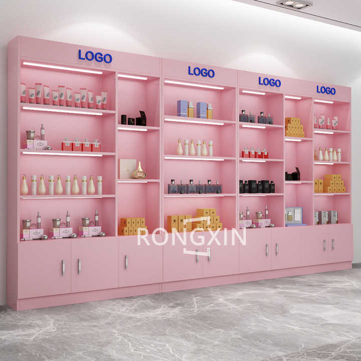 Customized Pink Wig Wall Shelf for Beauty Salon – Modern Makeup Display ...