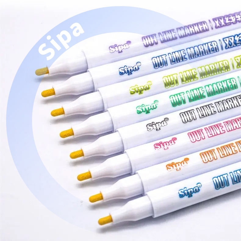 SPG009 Super Wavy Line Double Outline Art Marker Set Water-Based Ink 8 ...