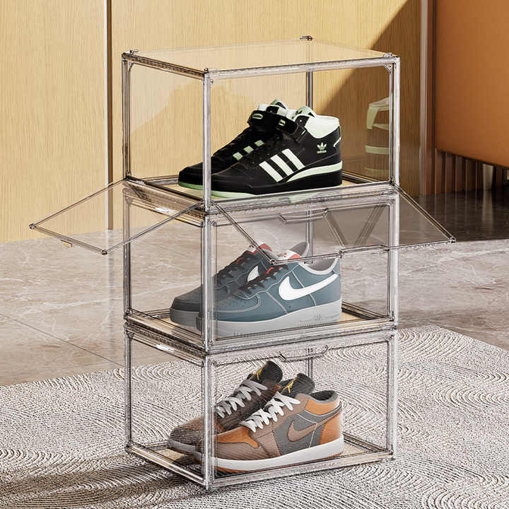 Magnetic Double Doors Layer Shoe Storage Boxes PET High Quality Shoes ...
