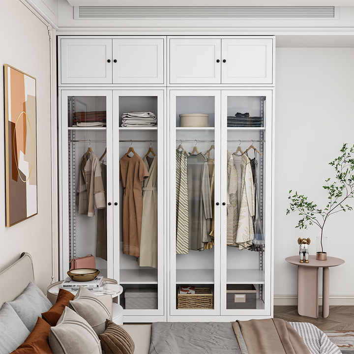 Bedroom Home Office Iron Clothes Wardrobe with Glass Door Simple Nordic ...