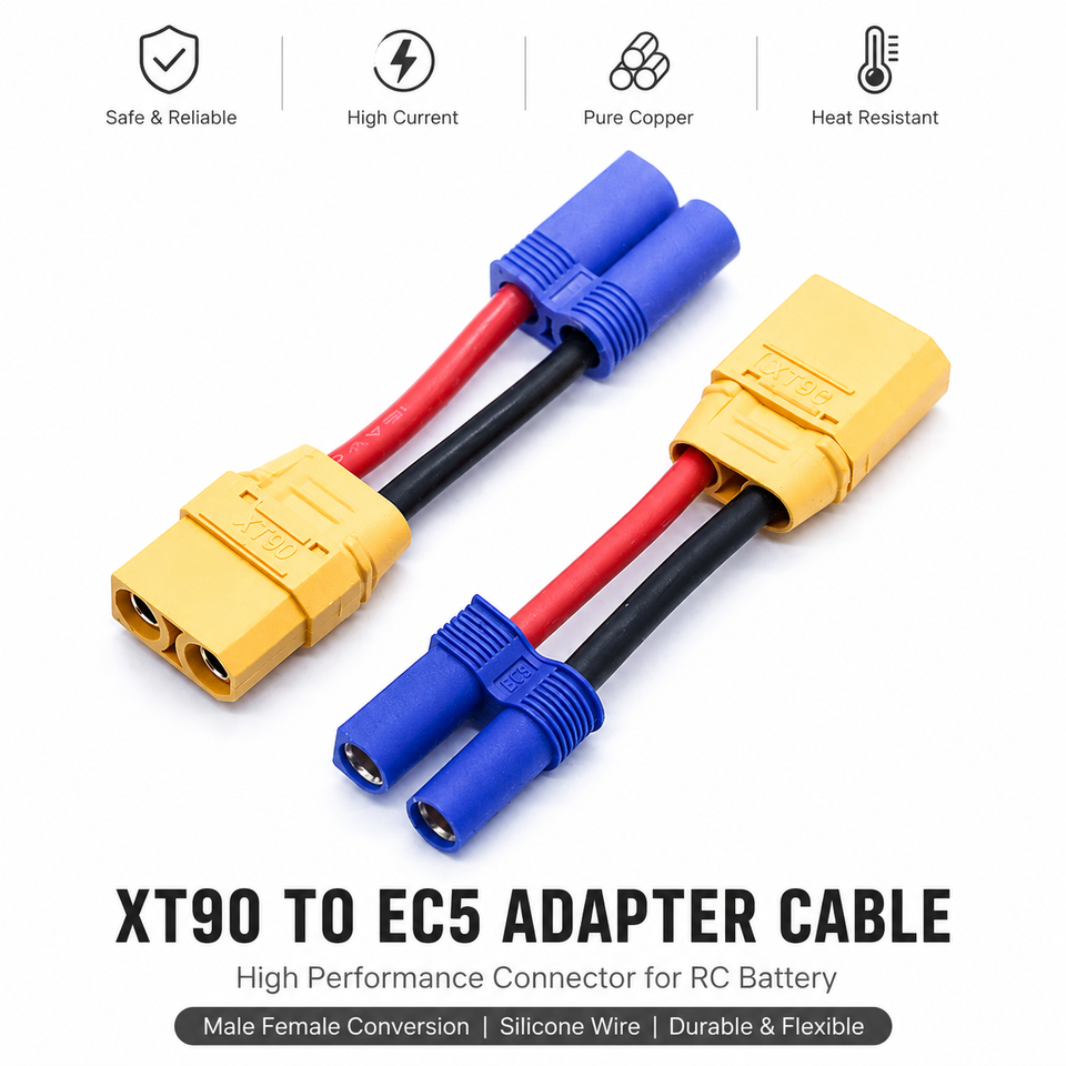 XT90 To EC5 Connector Male Female Adapter 30A High Current Silicone ...