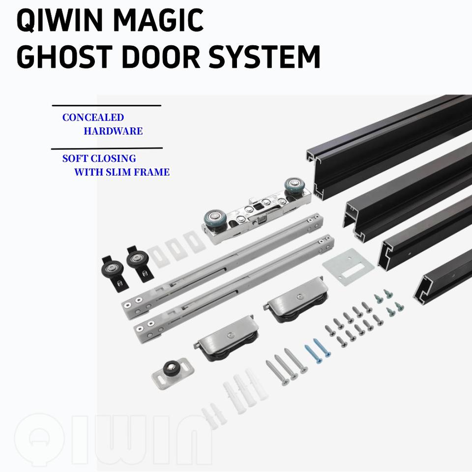 Invisible Glass Pocket Door System with White Track - Soft Closing ...