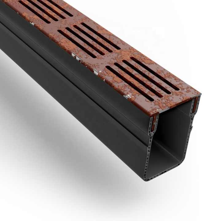 Modern Style PVC Channel Threshold Drain With Corten Steel Grating ...