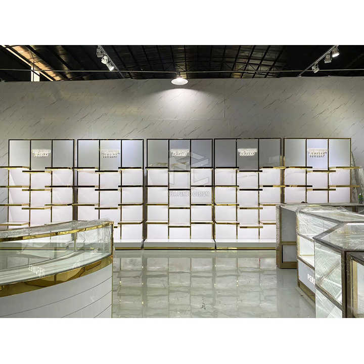 Led Lighting White and Gold Jewelry Display Cabinet Custom Wall Jewelry ...