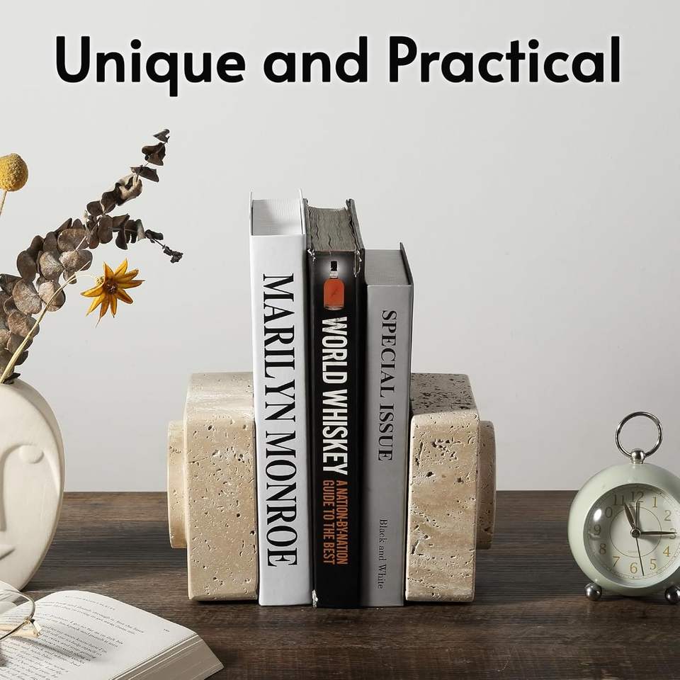 NANWEI Pure Natural Travertine Bookend Handcrafted for Elegant Shelf ...