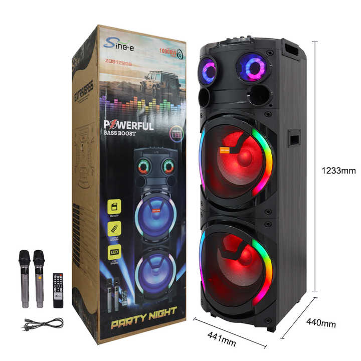 SING-E ZQS12209 100W RGB LED Party Speaker - Dual 12-Inch Bass