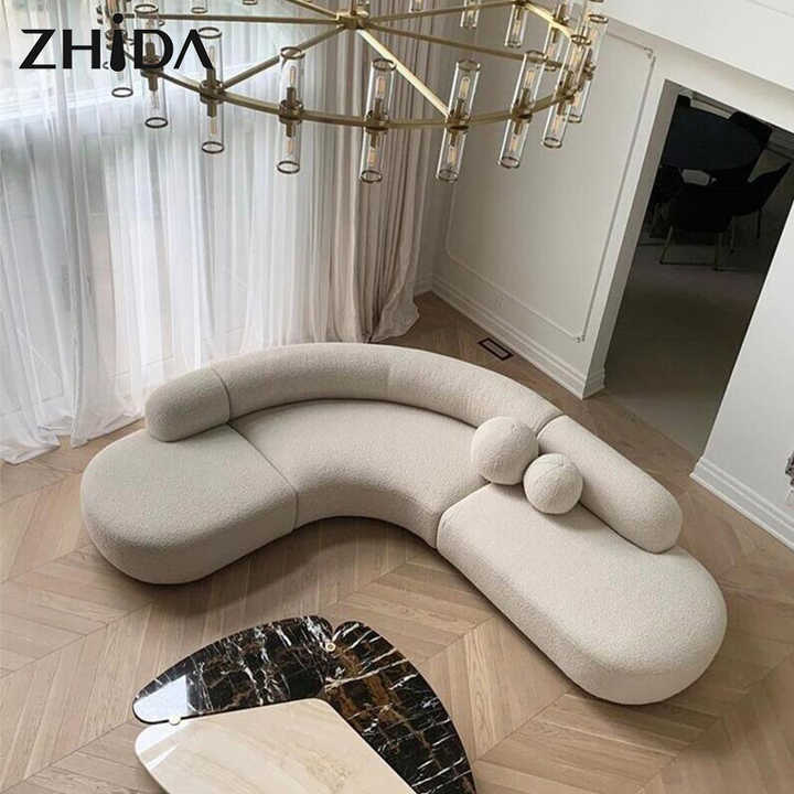 Modern Curved Sofa Set - Fabric Round White Living Room