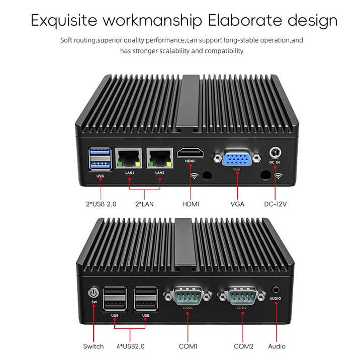 RS485 RS232 Dual Nic RJ45 Mini Fanless Computer Intel Celeron J4125