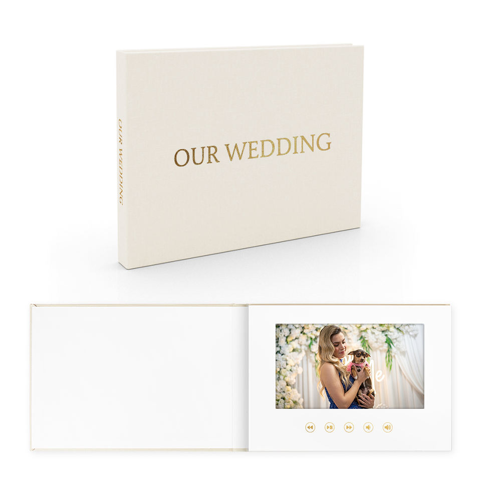 Luxury Linen Bound Wedding Video Album - 7 Inch IPS Display