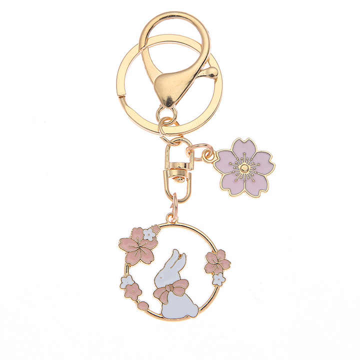 Hot Sale Cute Animal Pink Flower Cat Rabbit Keychain Fashion Metal ...