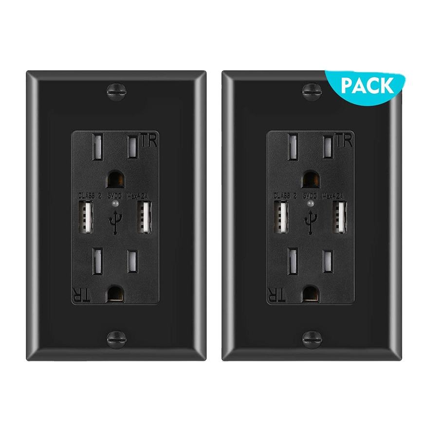 Duplex Wall Electrical Socket USB A/C 4.2A 5VDC 15A 125V 2 AC Outlets ...