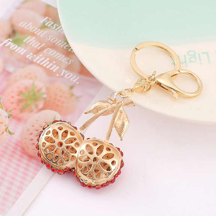 Creative New 3D Rhinestone Cherry Alloy Key Chain Souvenir