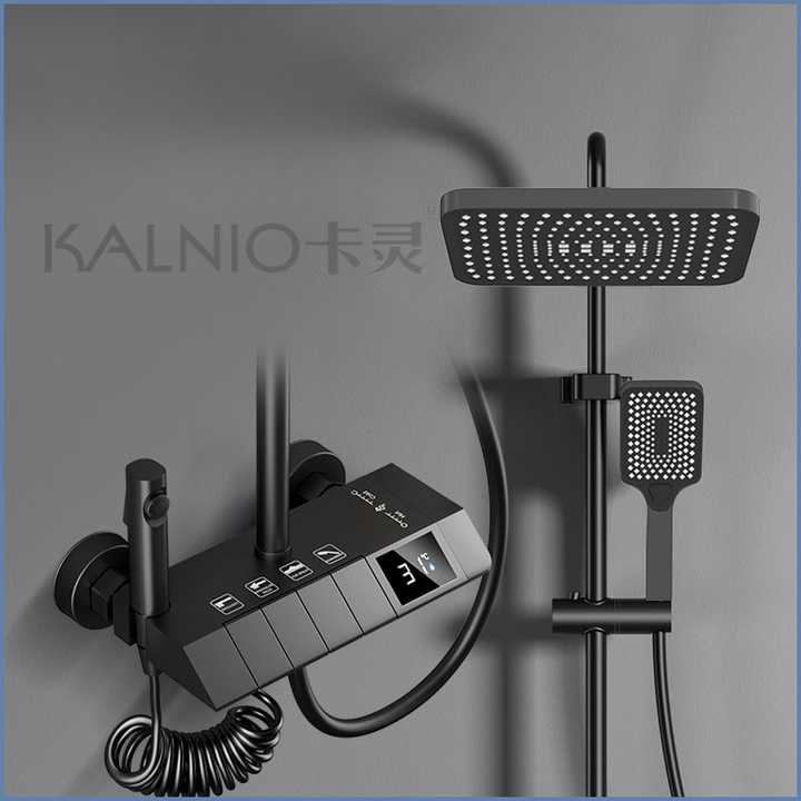Deluxe Gray4-button Temperature Display Digital Shower System Bathroom ...