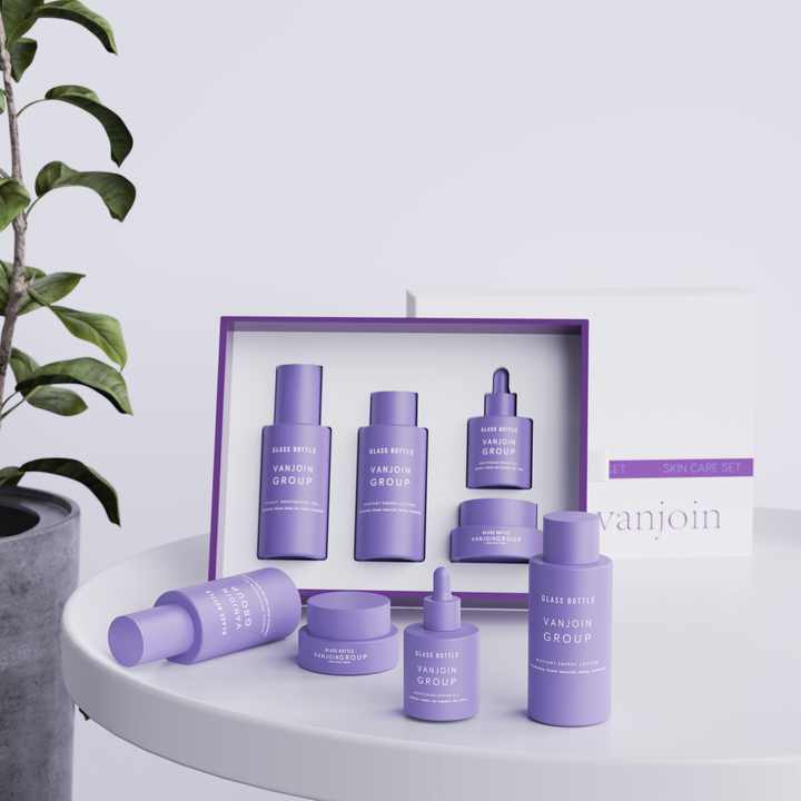Skincare Cream Jar Lotion Pump Set - Flat Glass Packaging