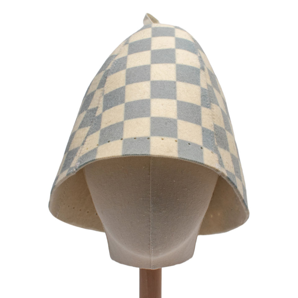 Gray Checkered 100% Wool Waterproof Thermal Sauna Hats for Unisex Use ...