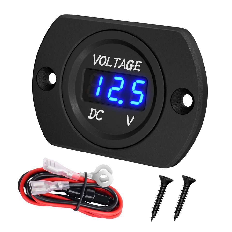 12V Blue LED Round Digital Voltmeter Waterproof Mini Voltage Gauge ...