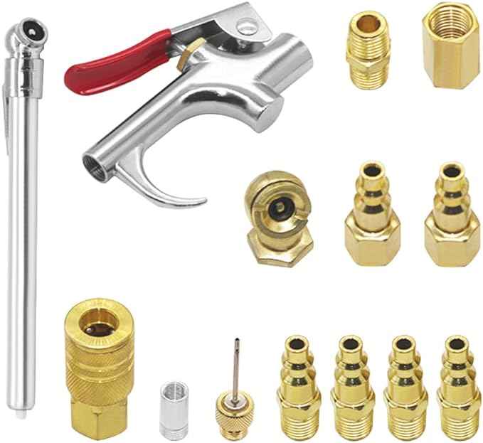 14PCS Mini Air Blow Gun Kit with Rubber Nozzle Guard & European Quick ...