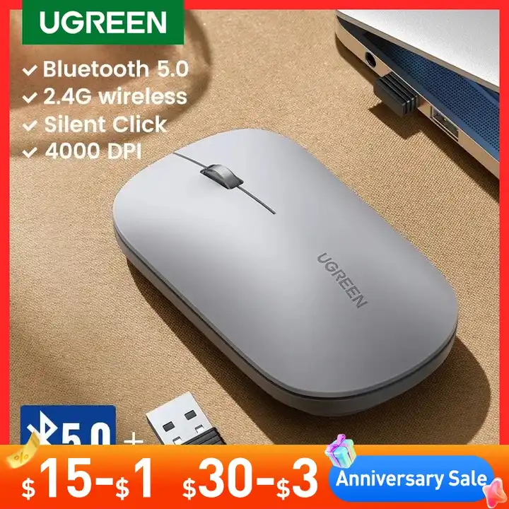UGREEN Mouse Wireless Bluetooth 2.4G Silent Mice 4000 DPI Left Right ...