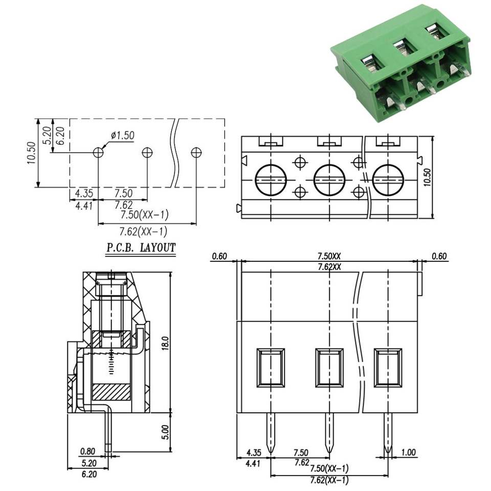 7.62mm Pitch Screw Terminal Block 20A - Reliable & Durable