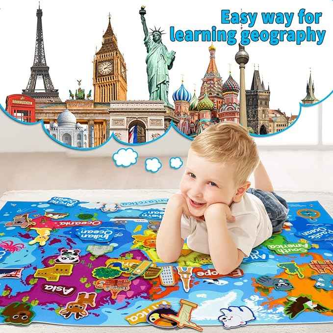 Reusable World Felt Set Felt World Map With World Famous Sights ...