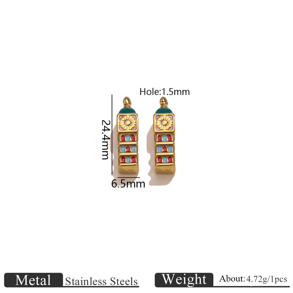 Stainless Steel Cartoon Charm Colorful Animal Food Geometric Pendant ...