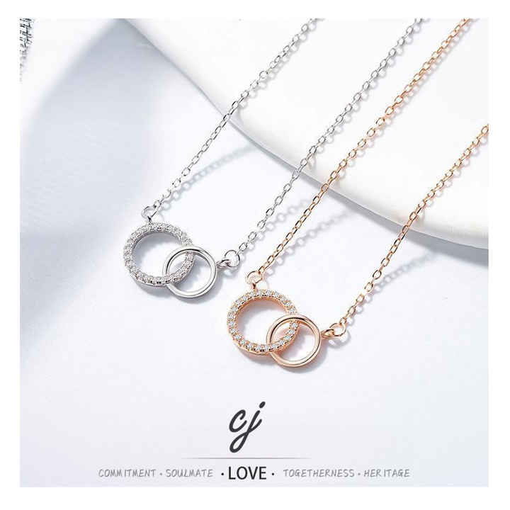 Carline 925 Sterling Silver Circle Pendant Clavicle Chain Double Ring ...