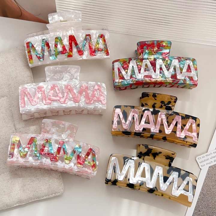 Women's Large Size Eco-Friendly PVC Hair Claw Clip Custom MAMA Letter ...