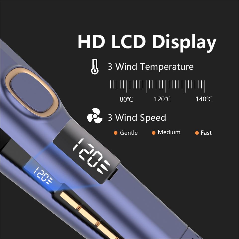 Portable Dual-Action Hair Dryer and Styler Negative Ion LCD Display Air ...