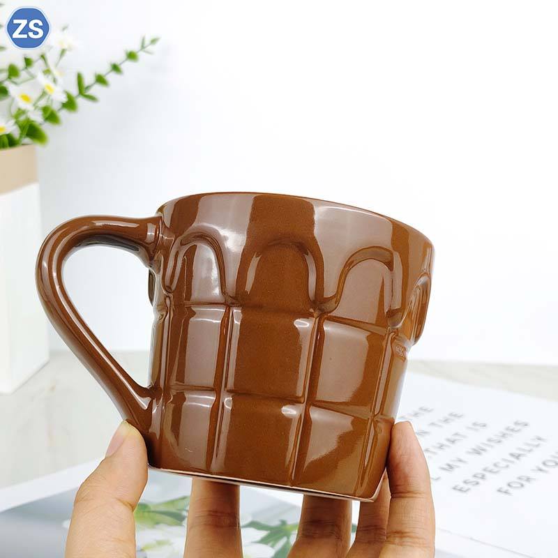 Wholesales Ceramic Bone China Mugs v Shape Custom Brown Chocolate Shape ...