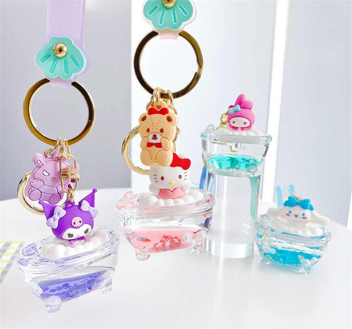Cartoon Transparent Acrylic Rainbow Bath Liquid Oil Kuromi Keychain