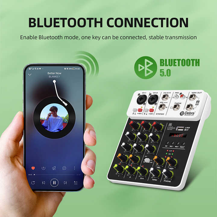 4 Channel Stereo 48V Phantom Power Mobi 99 DSP Effects Bluetooth USB ...