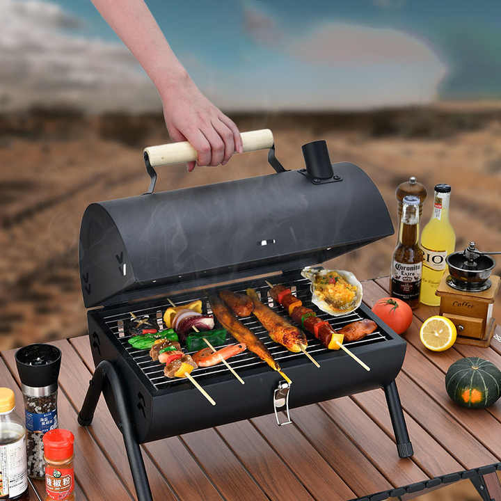 Barrel Charcoal Grill with Offset Smoker Double Sided Cooking Area ...