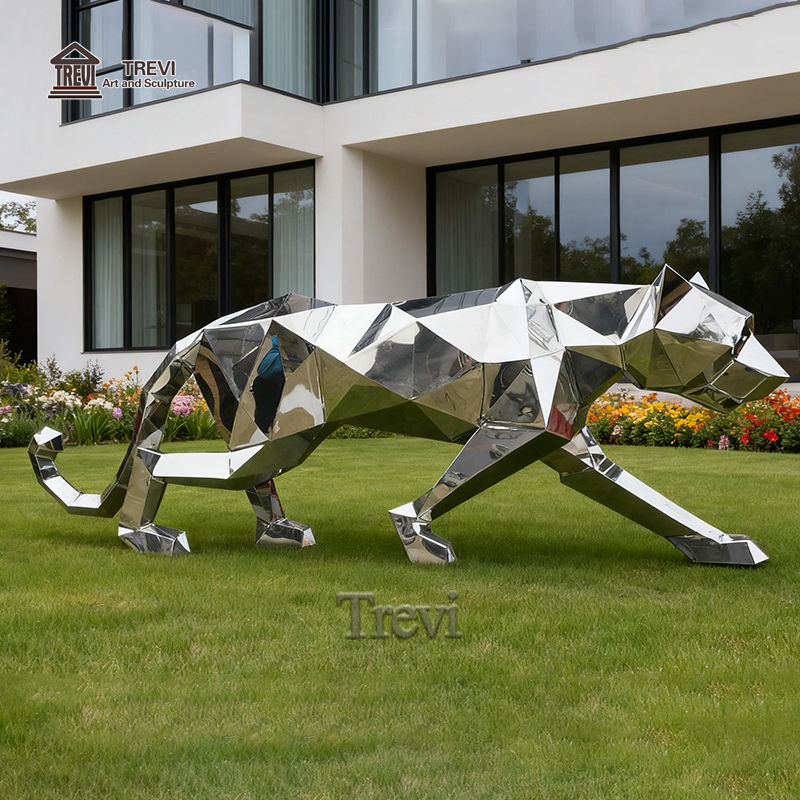 Stainless Steel Cheetah Sculpture - Mirror Polish Finish