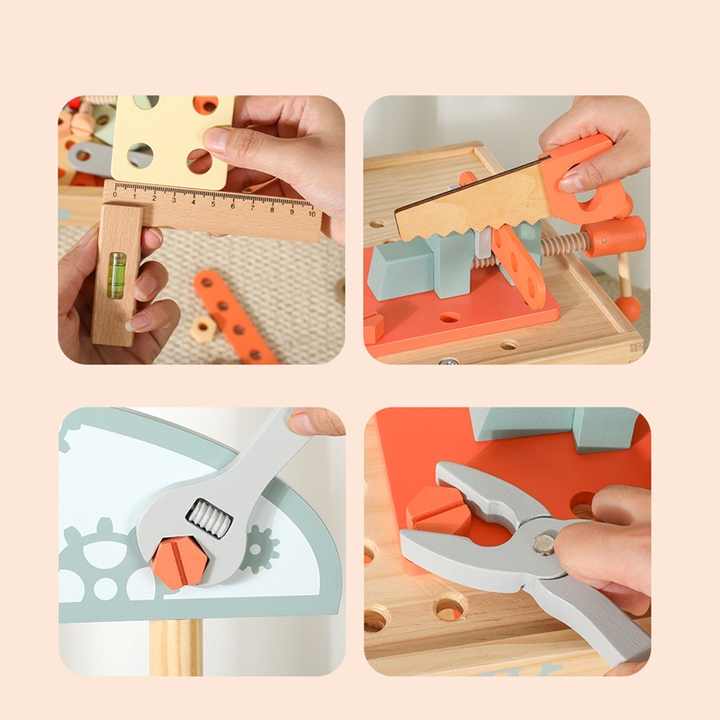 Kids Pretend Play Tool Wooden Workbench With Rich Tools Set Accessories ...