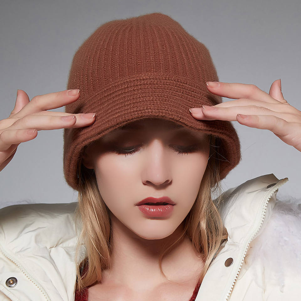Real Wool Knit Bucket Hat for Women Soft Warm Ribbed Winter Fisherman ...