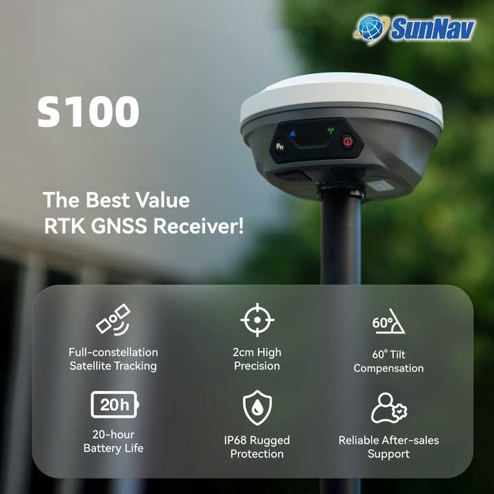 New Sunnav S100 GPS Survey Equipment Sino T300 Rtk Gnss IMU Sinognss GNSS RTK Earth Area Land ...
