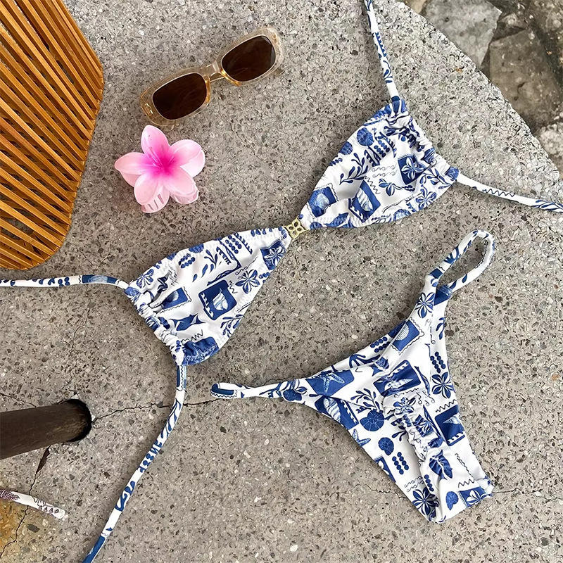 JSN 2026 Custom Floral Printed Swimsuit Halter Neck Bikini Low Waist ...