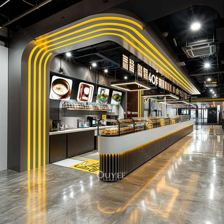 High End Display Coffee Shop Business Coffee Shop Design Yellow Led ...